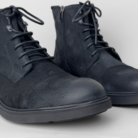 Ghete vintage din piele naturală velur - Gary - Negru - WAX Effect ...