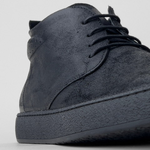 Ghete piele naturală - NOMAD - Negru Velur - WAX Effect – Zenman Bucovina